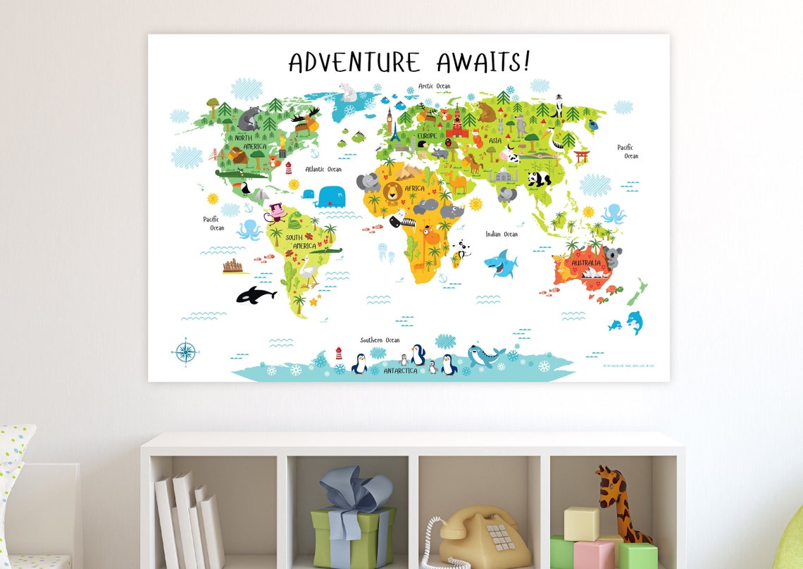 World Map for Kids Playroom Wall Decor World Map Poster - Etsy