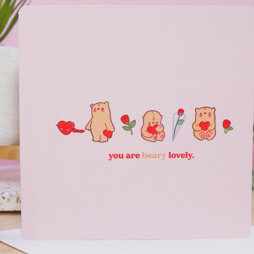 You Are Beary Lovely Greetings Card Cute Funny Pun Kawaii - Etsy