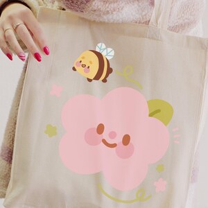 Katnipp Kawaii Handprinted Tote Bag | Bumblebutt Bee & Sakura Flowers ...