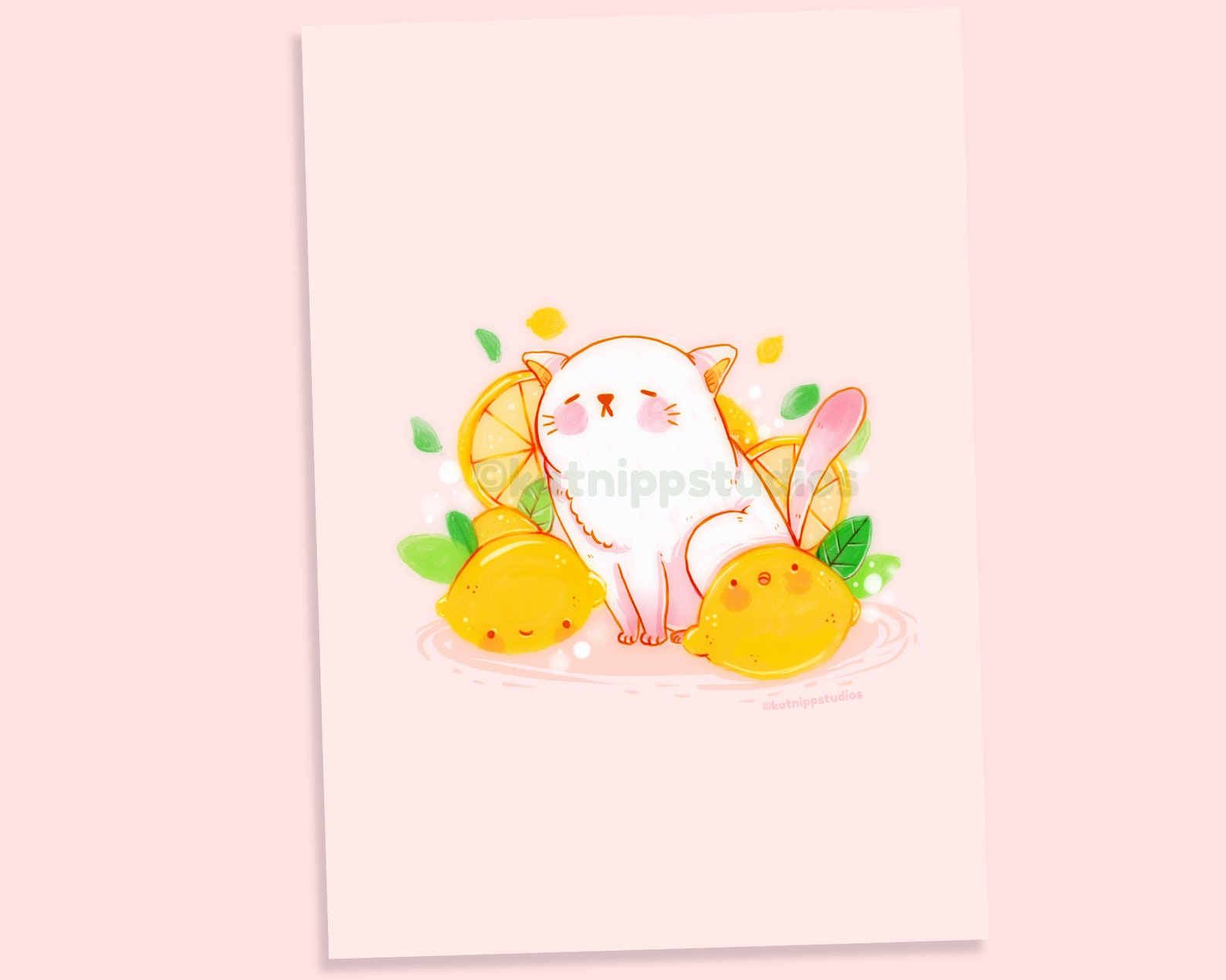 Kawaii Lemon Cat Art Print Kawaii Cute Cat Print Katnipp - Etsy