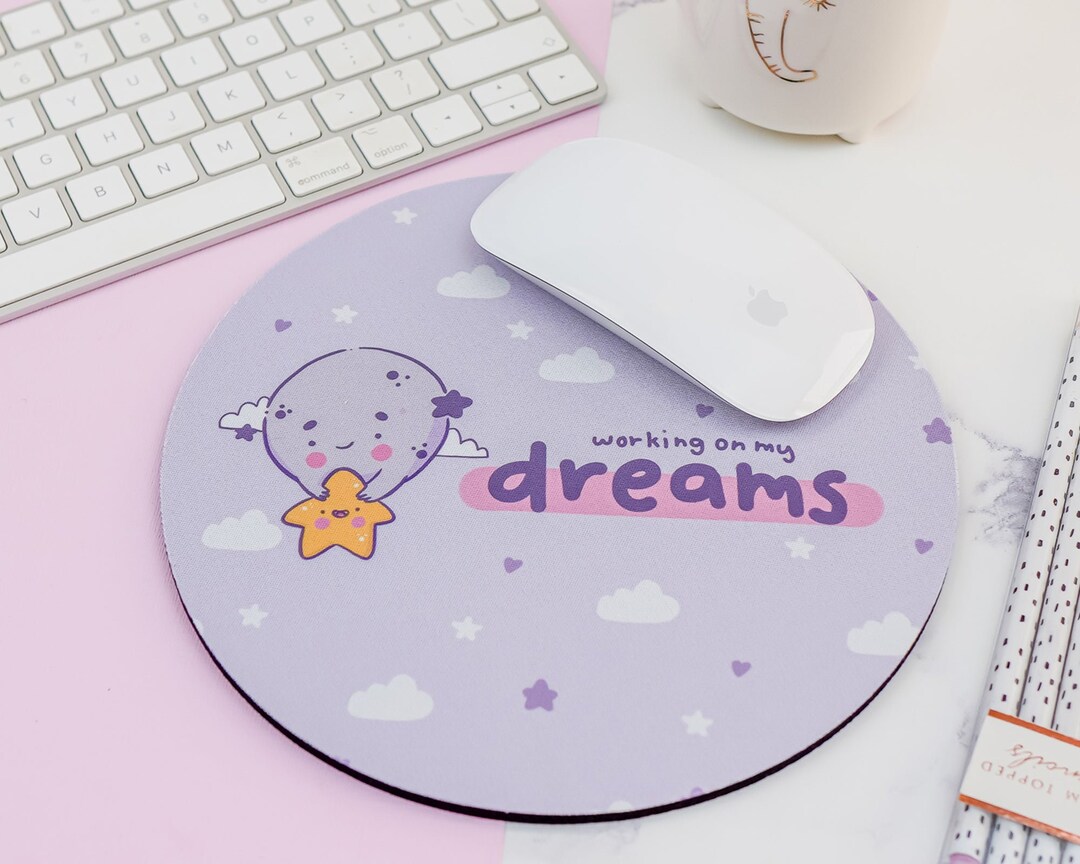 Kawaii Moon Mouse Mat | Working on My Dreams Round Mousepad - Etsy