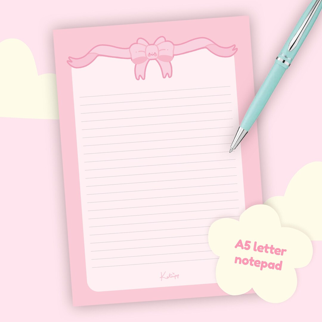 Pink Coquette Bow A5 Lined Notepad | Kawaii Stationery for Note-taking ...
