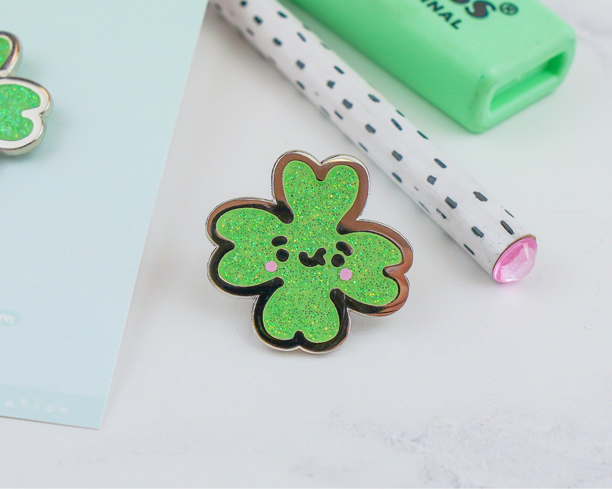 Glitter Lucky Charm Enamel Pin Irish Four Leaf Clover Good | Etsy
