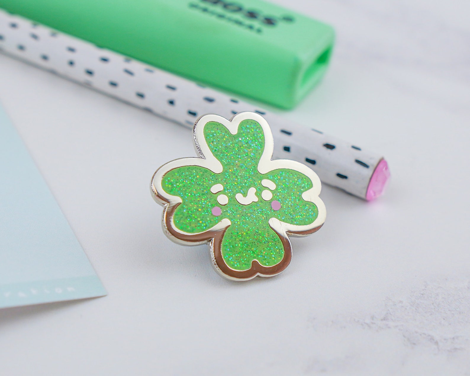 Glitter Lucky Charm Enamel Pin Irish Four Leaf Clover Good - Etsy