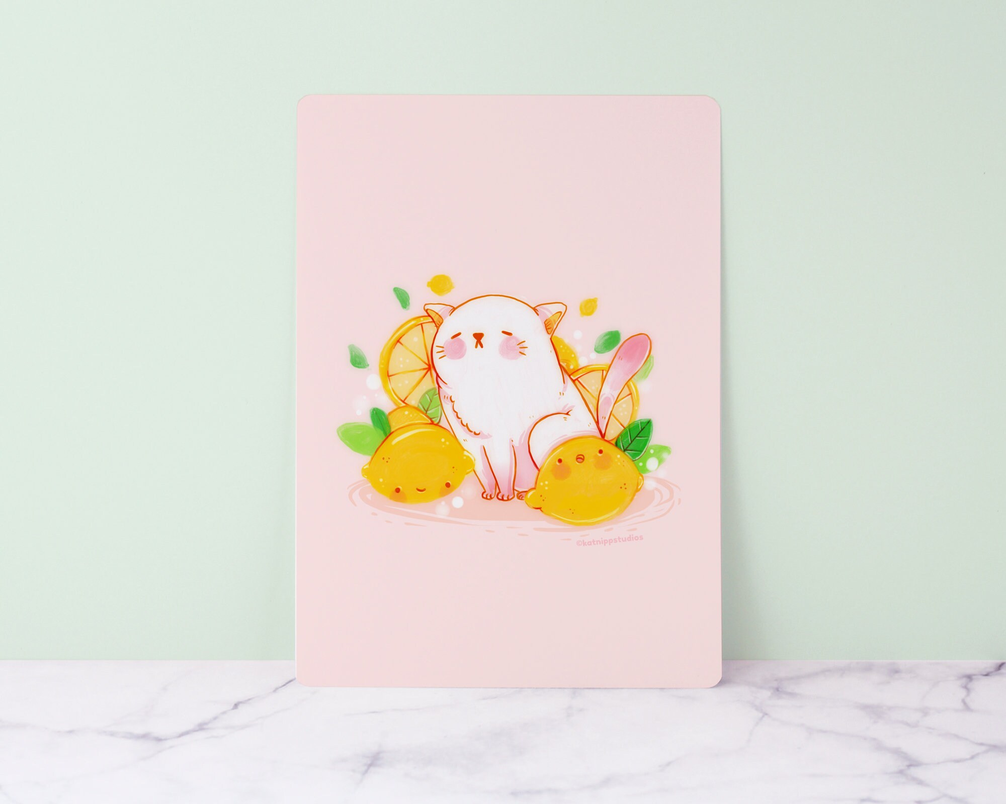 Kawaii Lemon Cat Art Print Kawaii Cute Cat Print Katnipp - Etsy