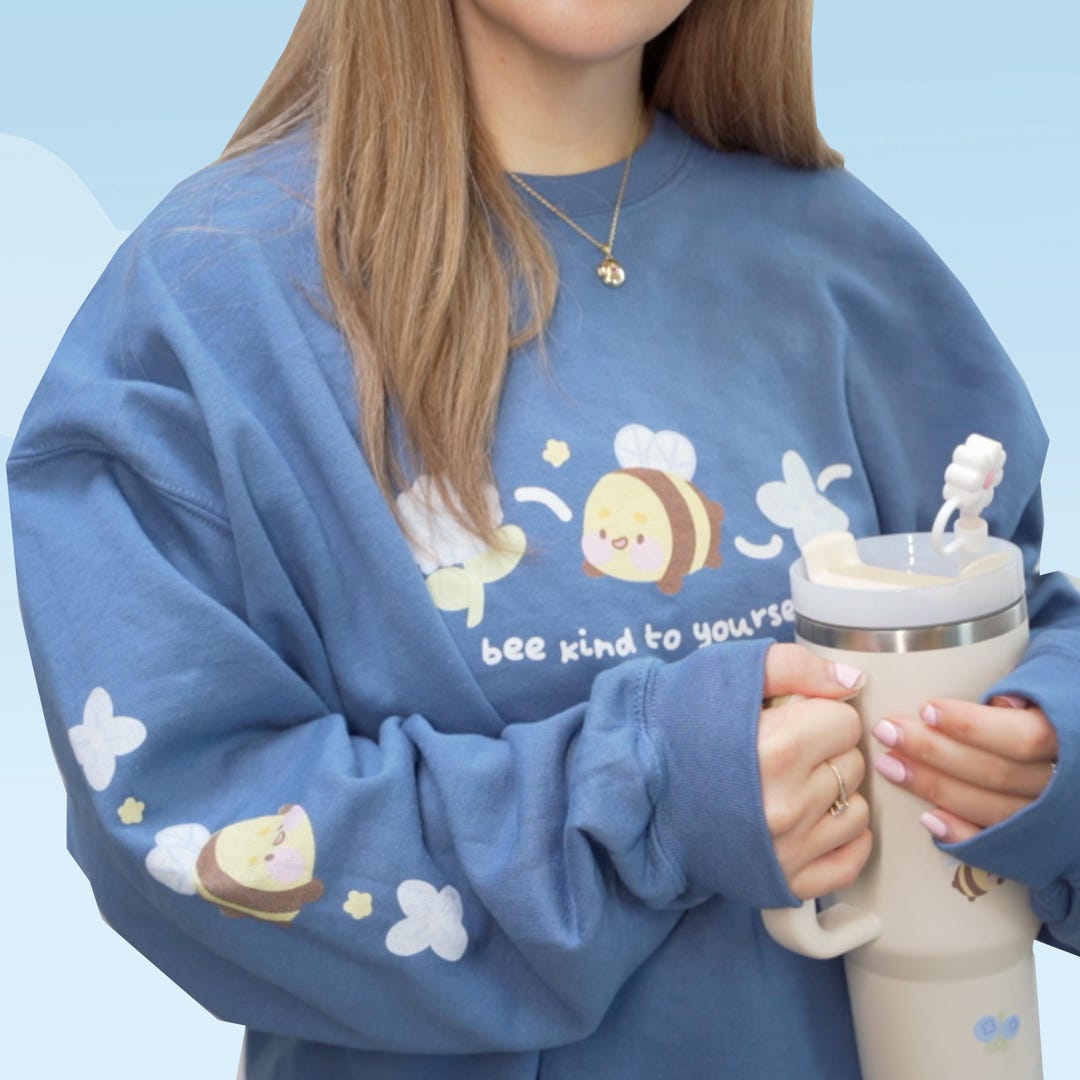 Kawaii Bee Sweater: Bumblebutt & Blue Hydrangea Floral Pullover - Etsy