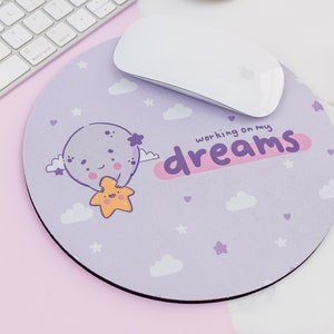 Kawaii Moon Mouse Mat | Working on My Dreams Round Mousepad - Etsy