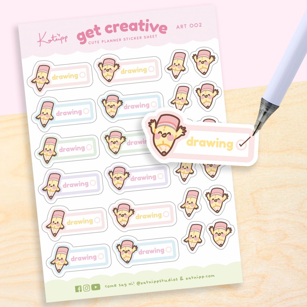 Kawaii Artist Drawing & Pencil Sticker Set ART 002 - Etsy