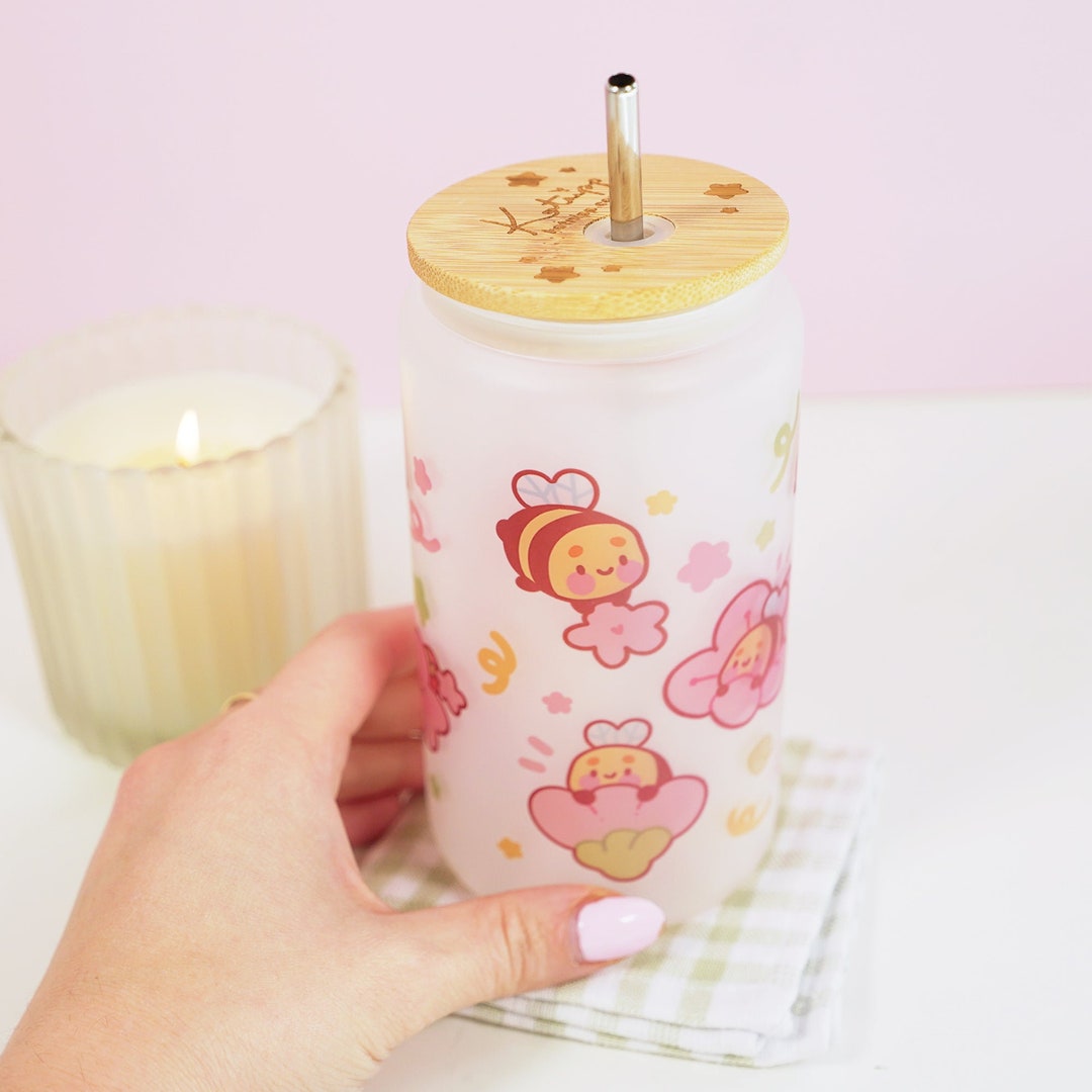 Katnipp 16 Oz Frosted Tumbler Kawaii Bumblebutt Bee & Sakura Flowers ...