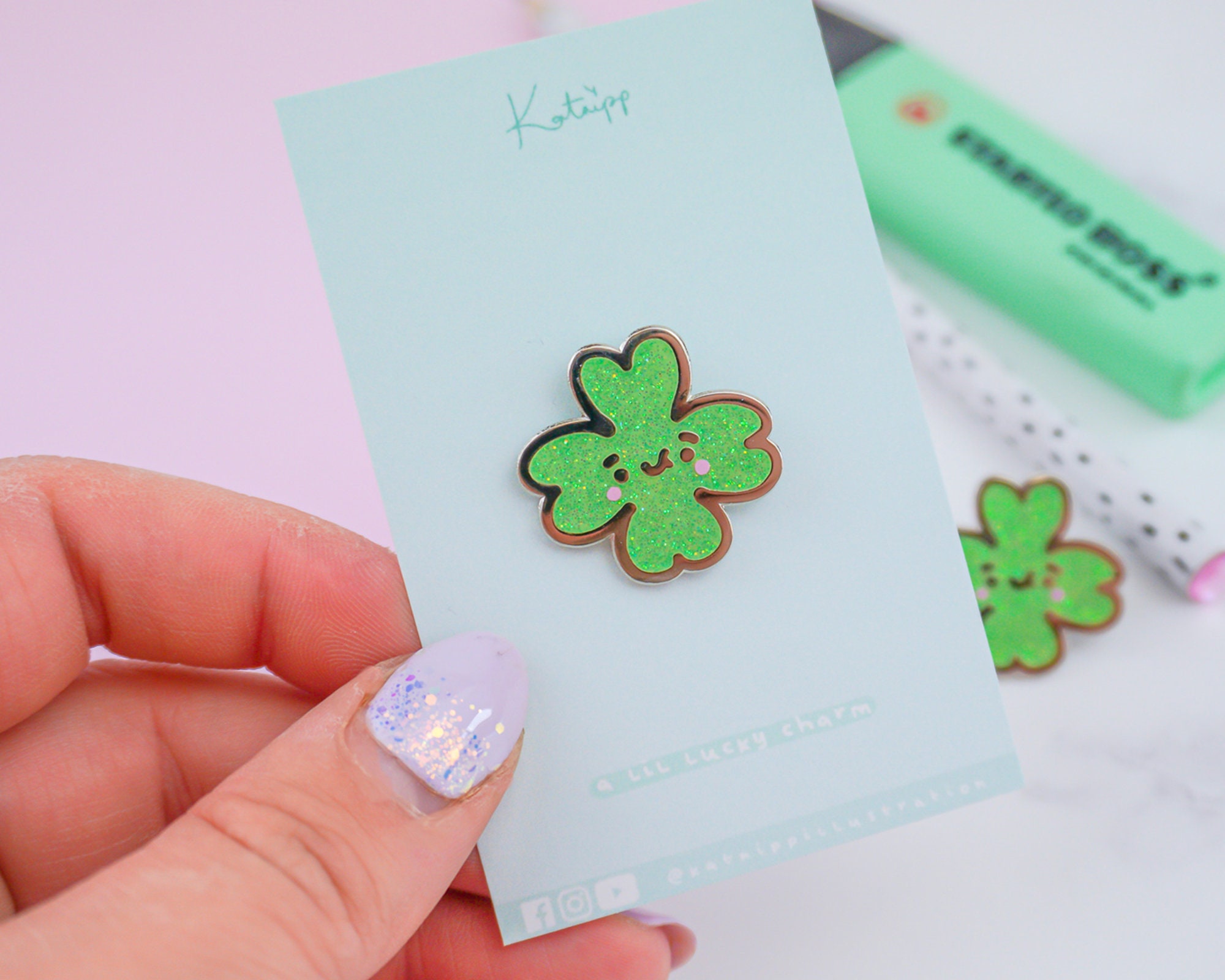 Glitter Lucky Charm Enamel Pin Irish Four Leaf Clover Good | Etsy