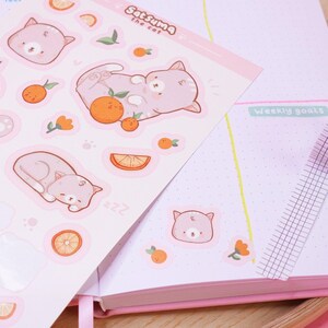 Satsuma the Cat Kawaii A5 Vinyl Sticker Sheet Durable Planner Stickers ...