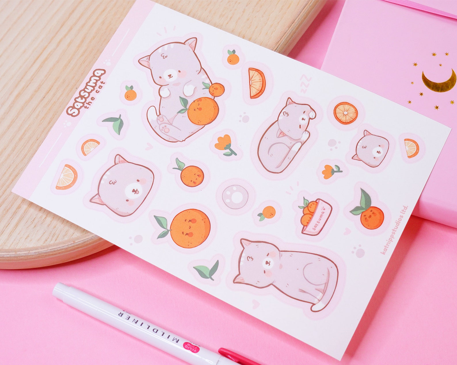 Satsuma the Cat Kawaii Waterproof A5 Vinyl Sticker Sheet | Etsy
