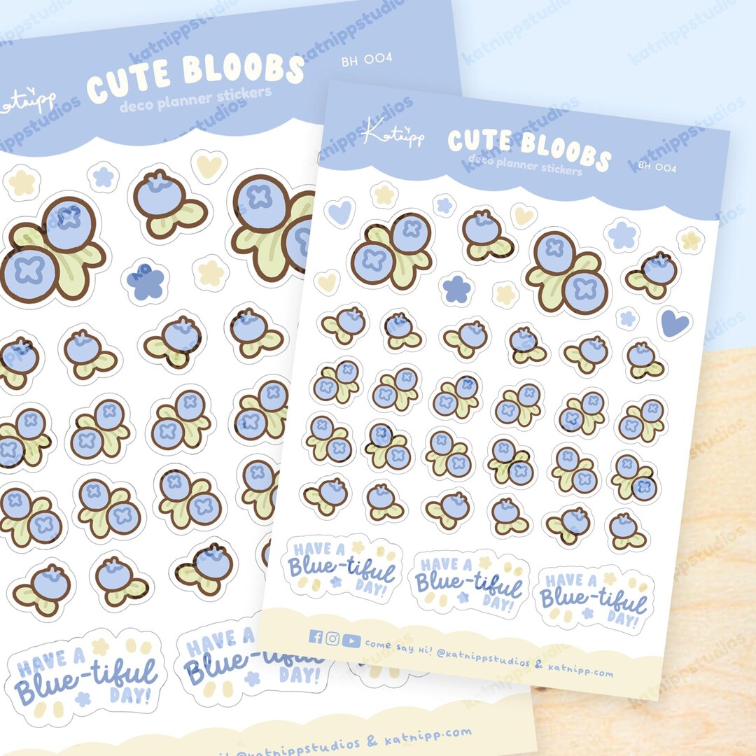 Blue Hydrangea A6 Sticker Sheet Cute Blueberries, Kawaii & Pastel ...