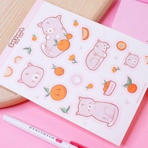 Satsuma the Cat Kawaii A5 Vinyl Sticker Sheet Durable Planner Stickers ...
