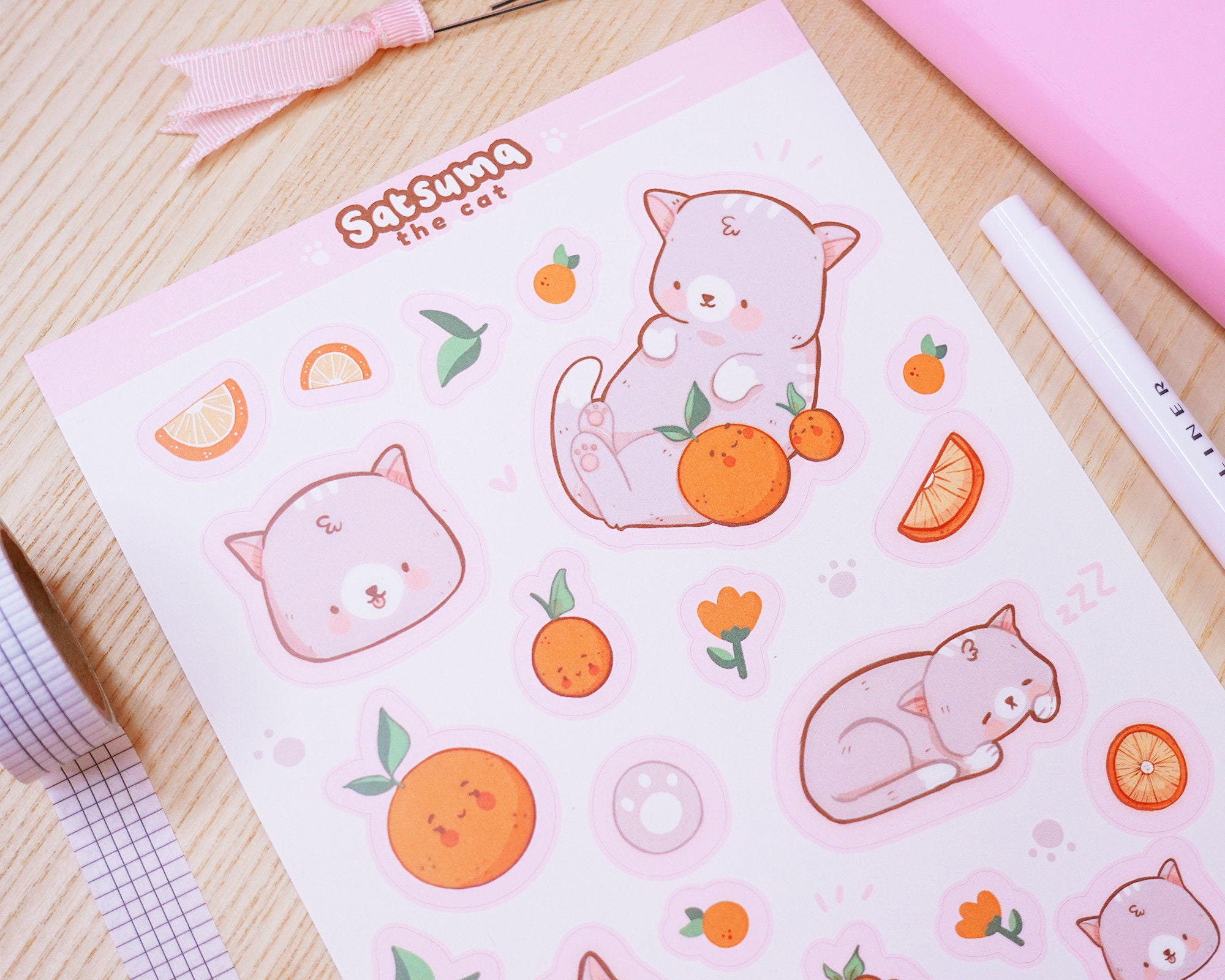 Satsuma the Cat Kawaii Waterproof A5 Vinyl Sticker Sheet | Etsy