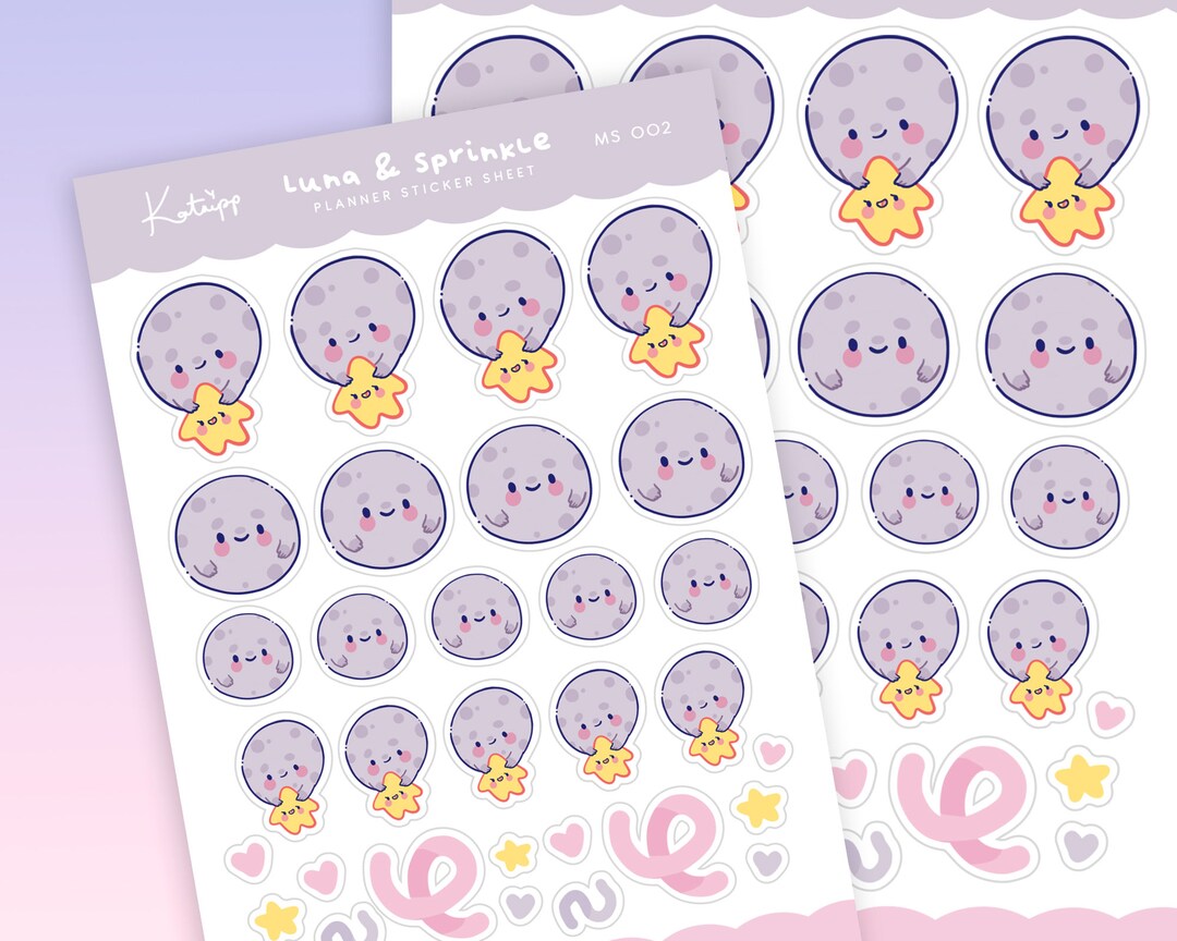 Cute Moon and Star Emoji Bujo Pastel Planner Stickers Kawaii Polco Deco ...