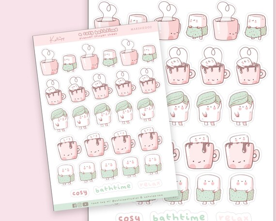 Bath Time Cosy Planner Stickers Kawaii Marshmellow Planner | Etsy