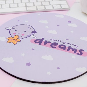 Kawaii Moon Mouse Mat | Working on My Dreams Round Mousepad - Etsy