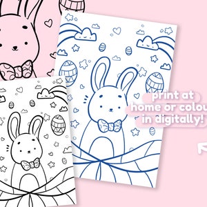 Easter Bunny Kawaii Colouring Page Digital Download | Printable Easter ...