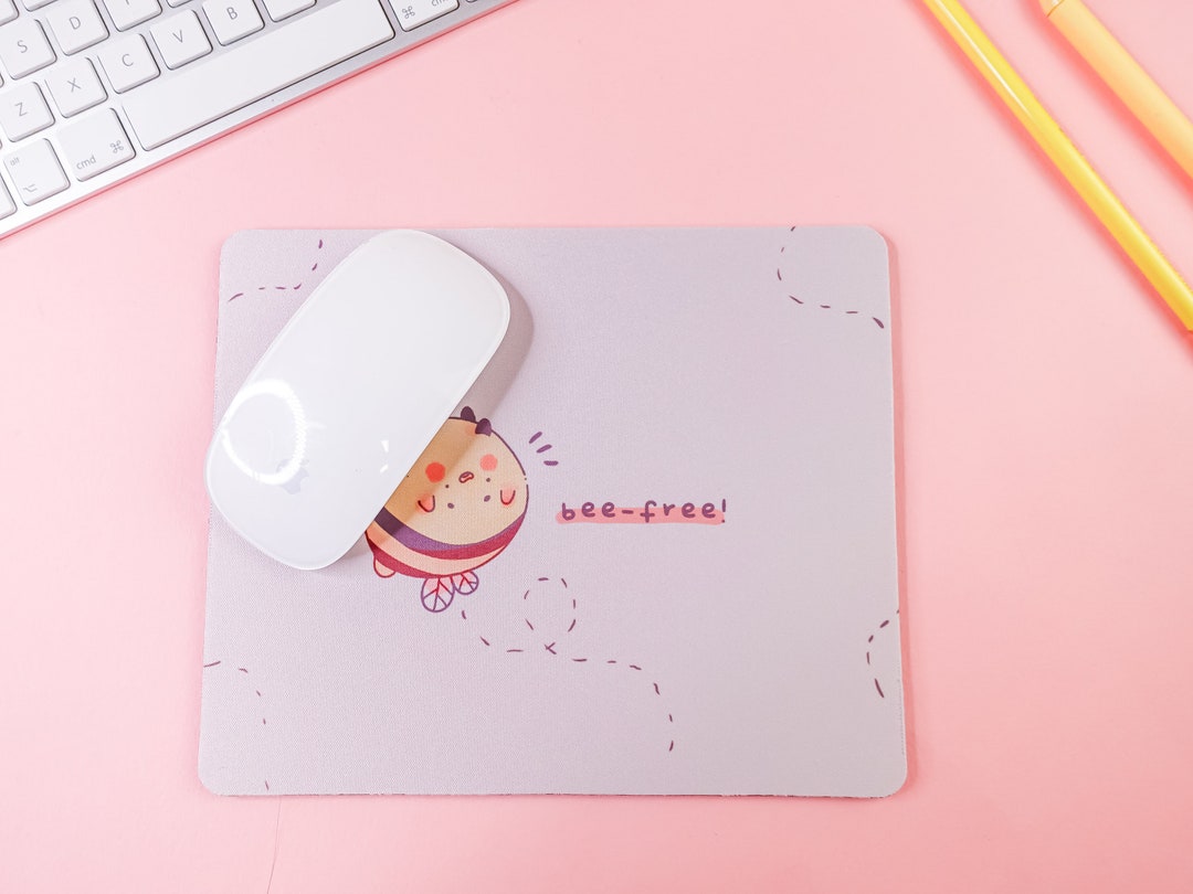 Bee Free Mouse Mat Cute Illustrated Mousepad Cute Desk Accessories ...