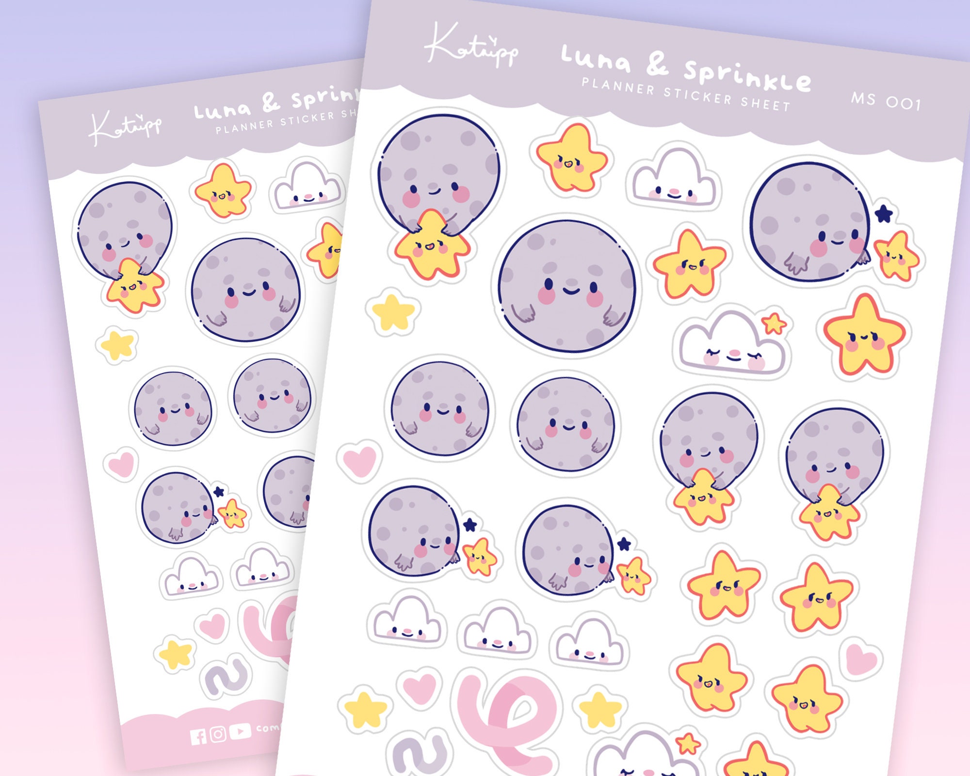 Cute Moon and Star Bujo Pastel Planner Stickers Kawaii | Etsy