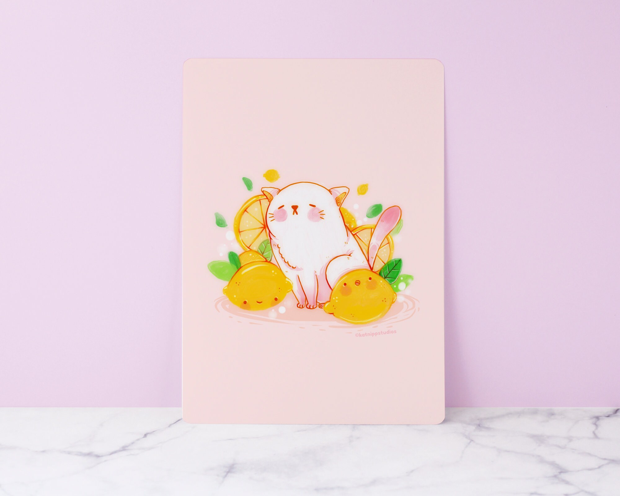 Kawaii Lemon Cat Art Print Kawaii Cute Cat Print Katnipp - Etsy