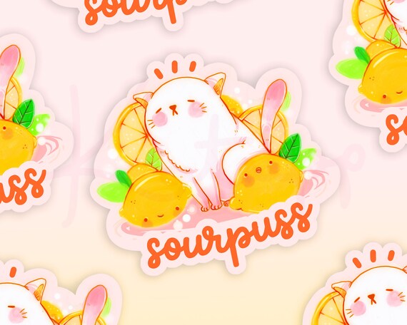 Sourpuss Funny Citrus the Cat Die Cut Sticker Waterproof - Etsy