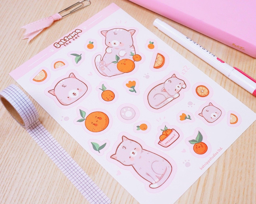 Satsuma the Cat Kawaii A5 Vinyl Sticker Sheet Durable Planner Stickers ...