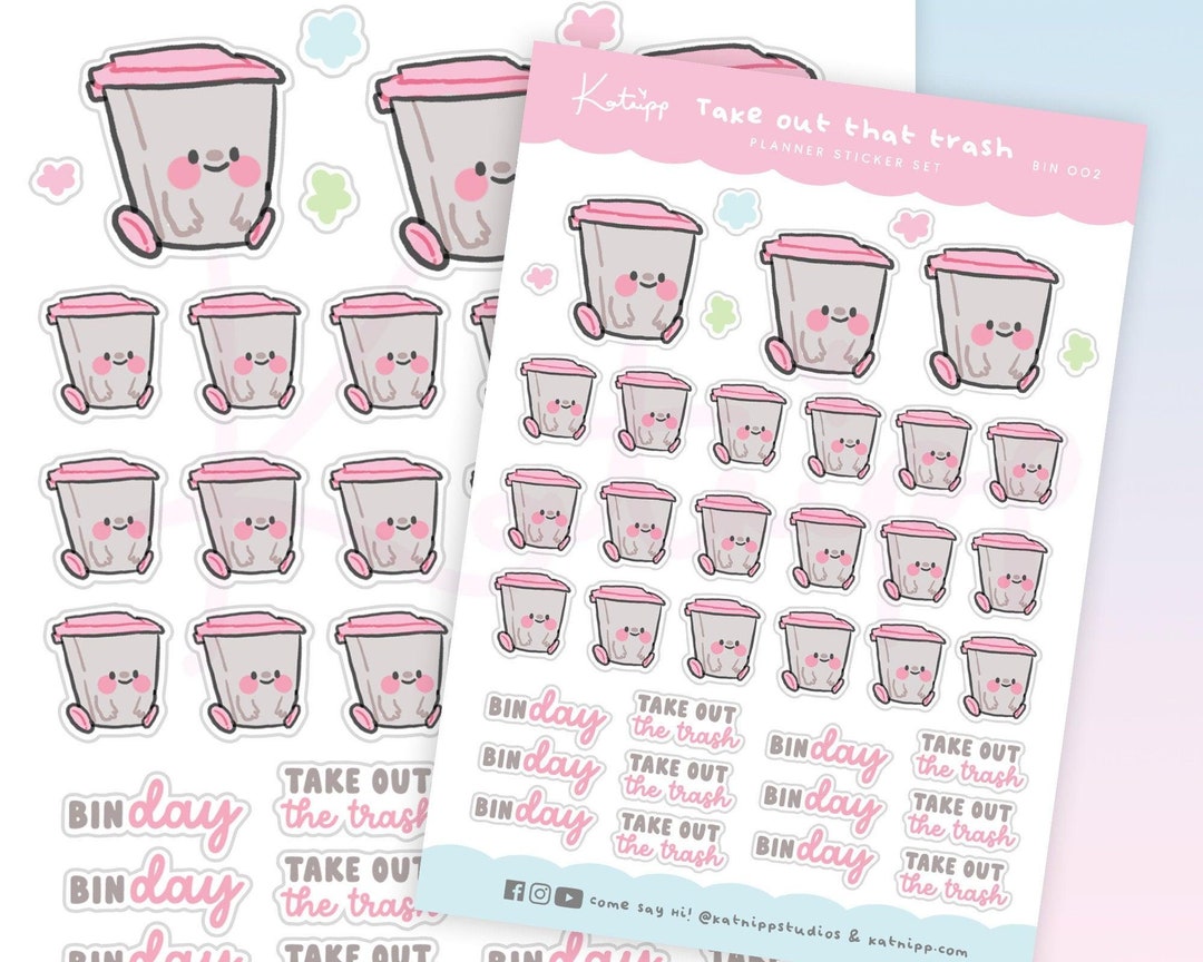 Trash Day Reminder Stickers Waste Bin Sticker Sheet for Home Planner ...