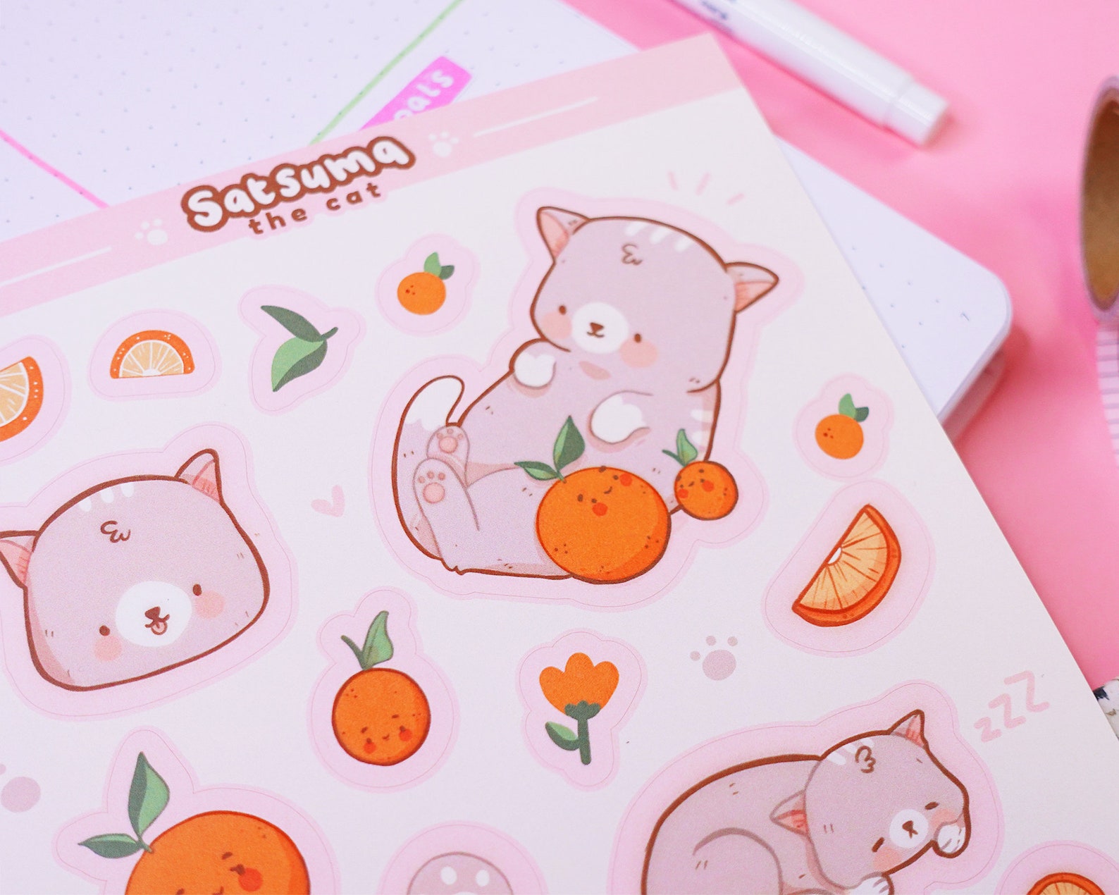 Satsuma the Cat Kawaii Waterproof A5 Vinyl Sticker Sheet | Etsy
