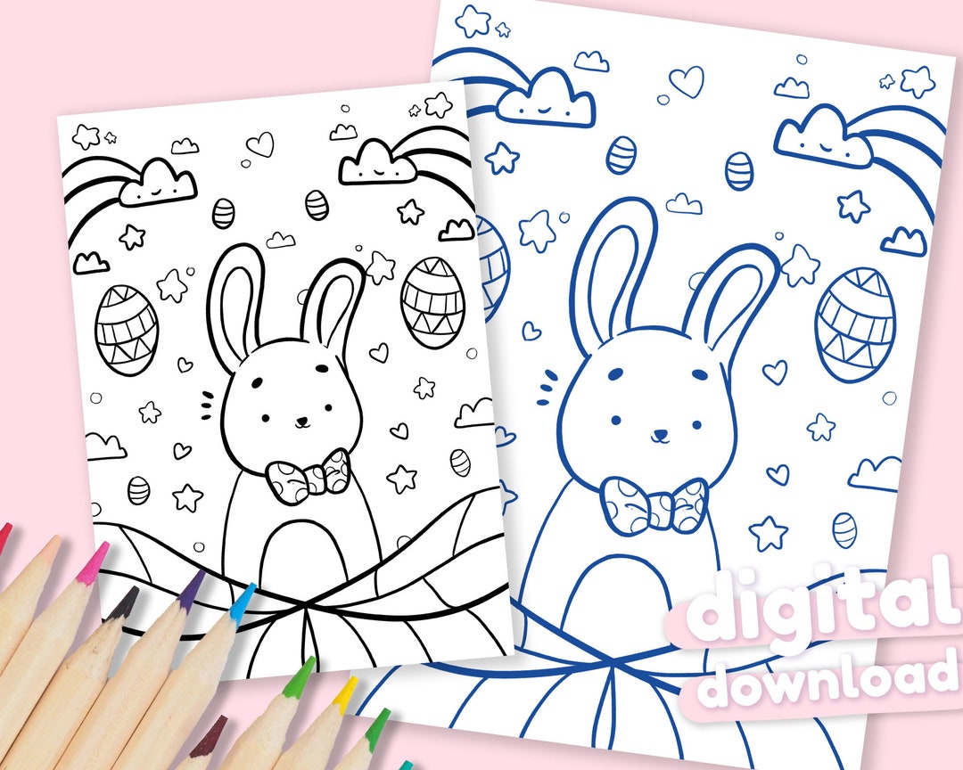 Easter Bunny Kawaii Colouring Page Digital Download | Printable Easter ...