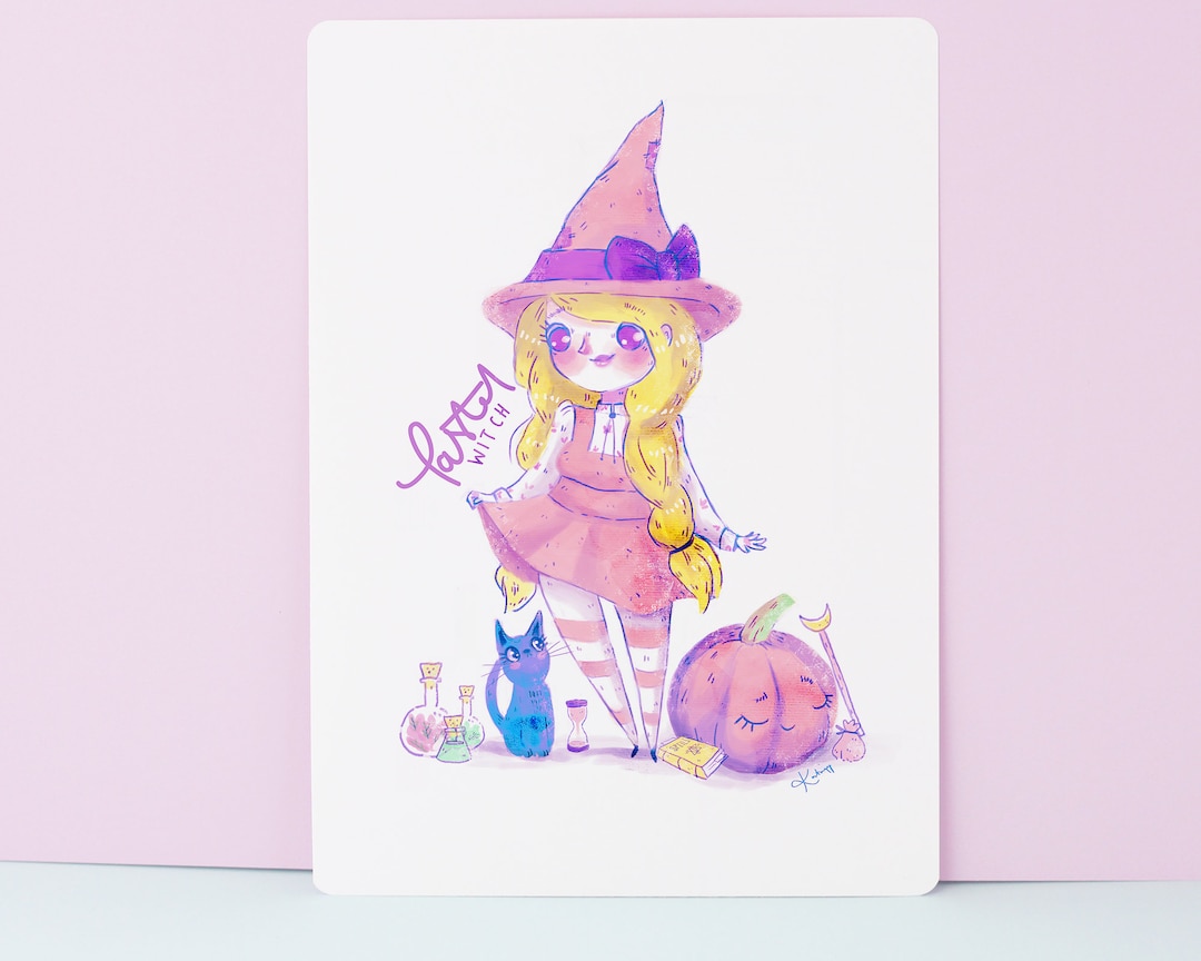 Pastel Witch Art Print Kawaii Magic Girl Art Print Witch Print Pastel ...
