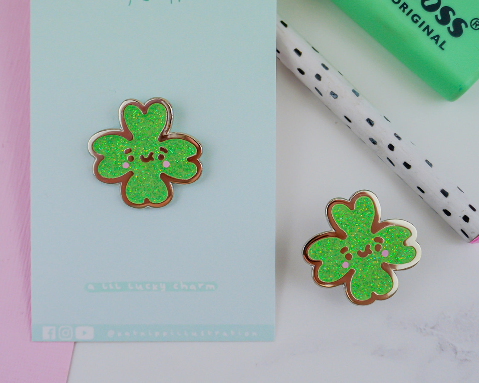 Glitter Lucky Charm Enamel Pin Irish Four Leaf Clover Good | Etsy