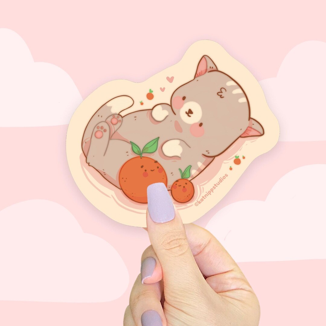 Satsuma the Cat & Citrus Friends Die Cut Sticker Kawaii Cat and Fruit ...