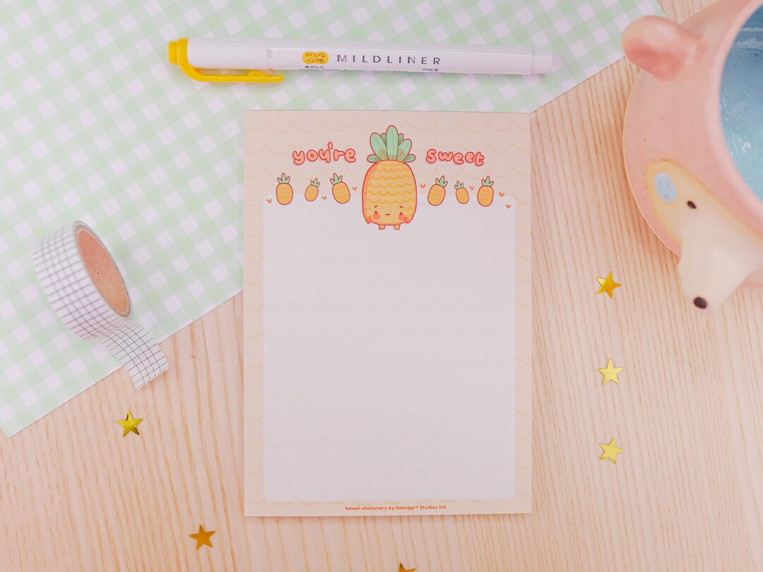 Kawaii Pineapple Notepad | Pastel A6 Stationery | 50 Sheets - Etsy