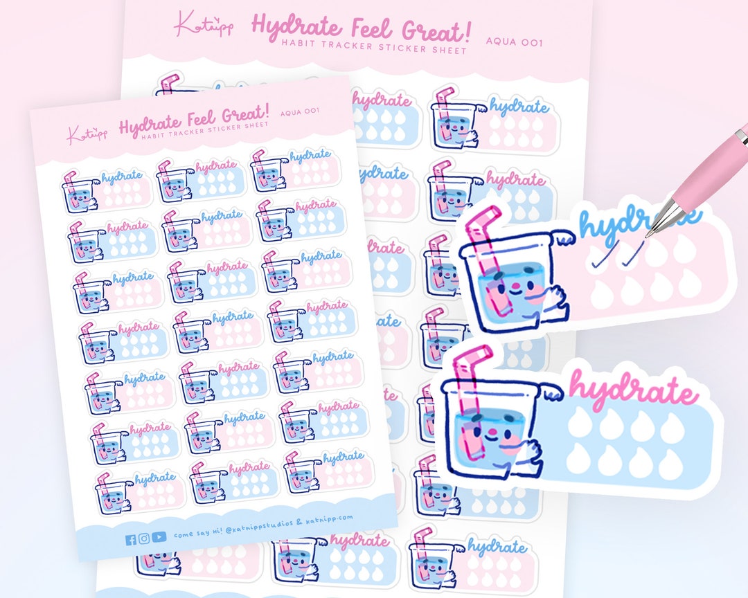 Hydration Daily Water Tracker Stickers Daily Water Hydration Planner ...