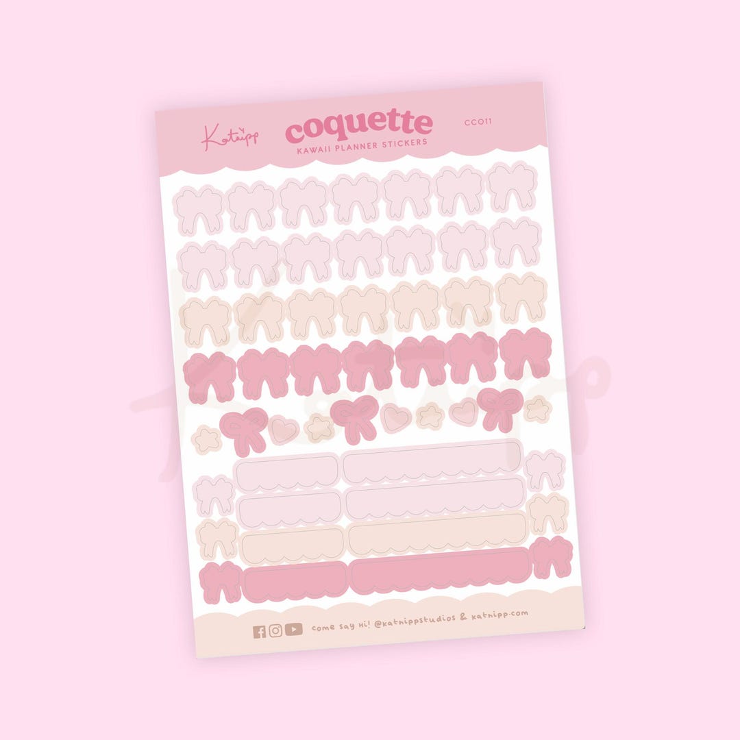 Pink Coquette Bow Sticker Sheet | Pastel Kawaii Planner Tabs and Labels ...