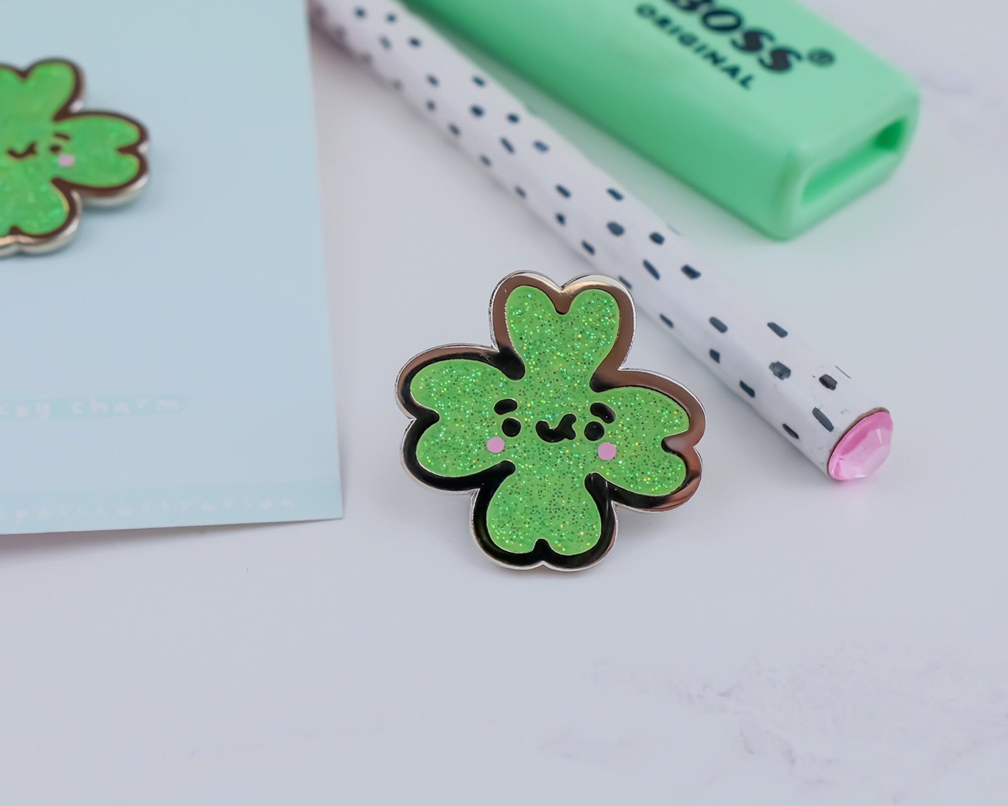 Glitter Lucky Charm Enamel Pin Irish Four Leaf Clover Good | Etsy