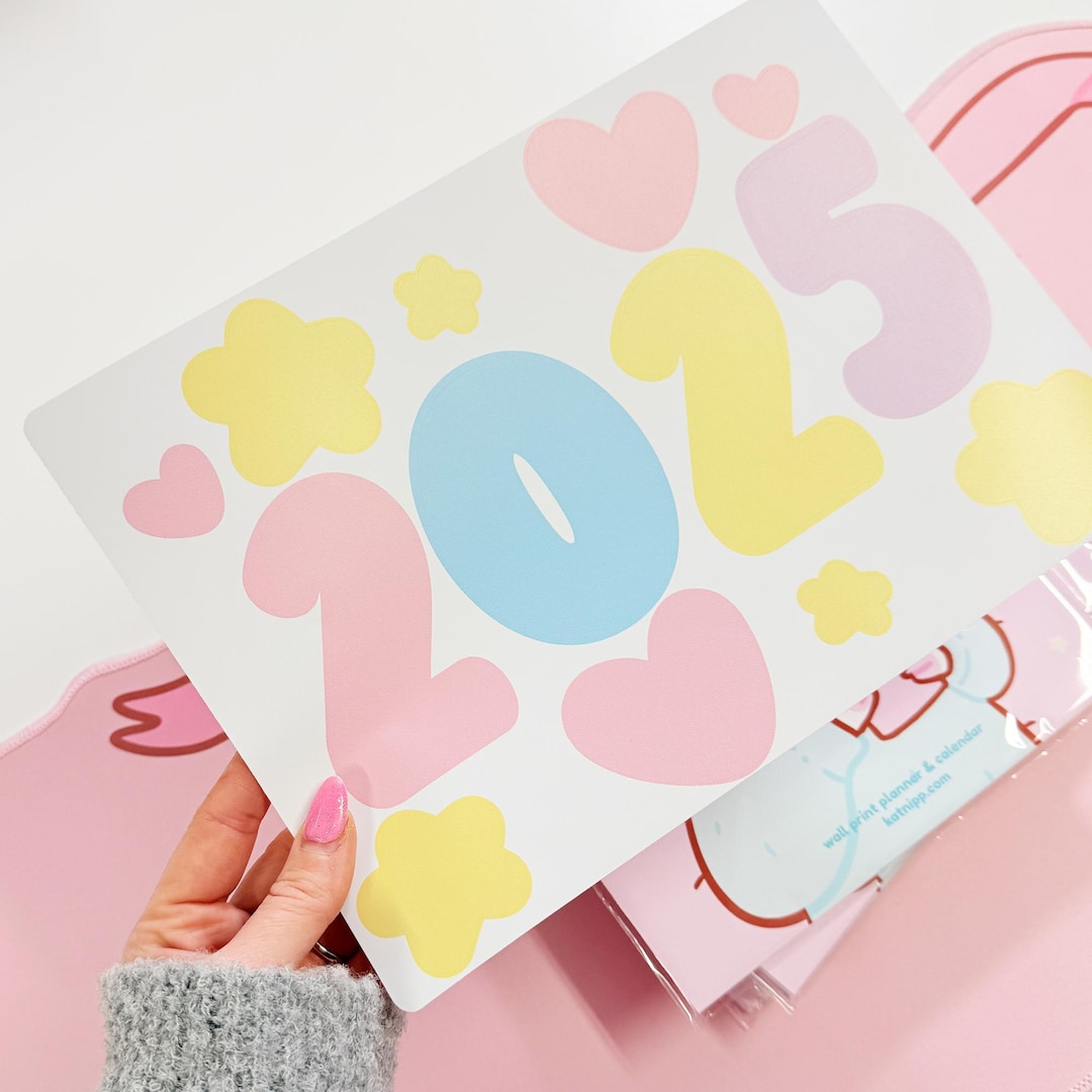 2025 Kawaii Pastel Wall Sticker | Removable A4 Year Decal With Hearts ...