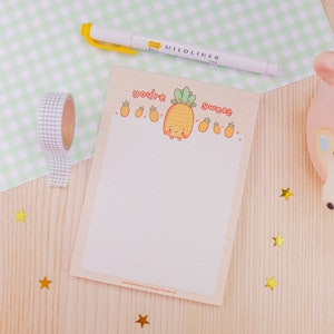 Kawaii Pineapple Notepad | Pastel A6 Stationery | 50 Sheets - Etsy