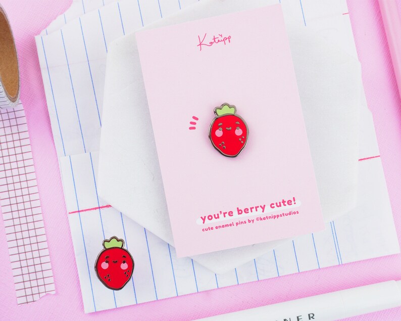 Lil Kawaii Strawberry Enamel Pin Cute Strawberry Pin | Etsy