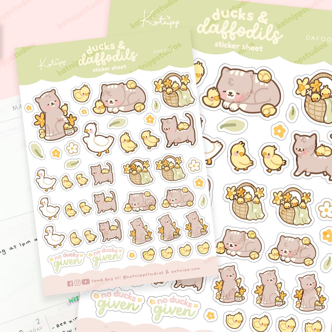 Spring Ducks & Daffodils: A6 Kawaii Sticker Sheet Satsuma the Cat ...