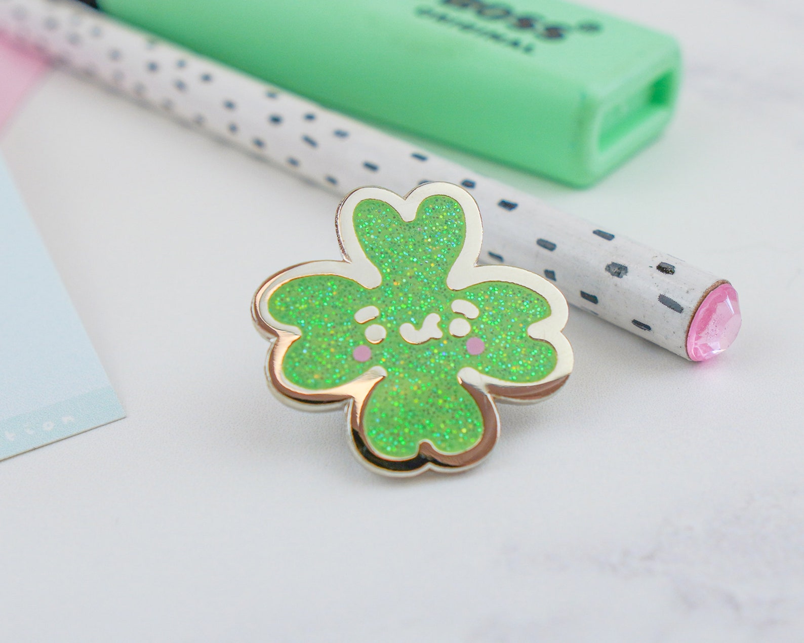 Glitter Lucky Charm Enamel Pin Irish Four Leaf Clover Good | Etsy
