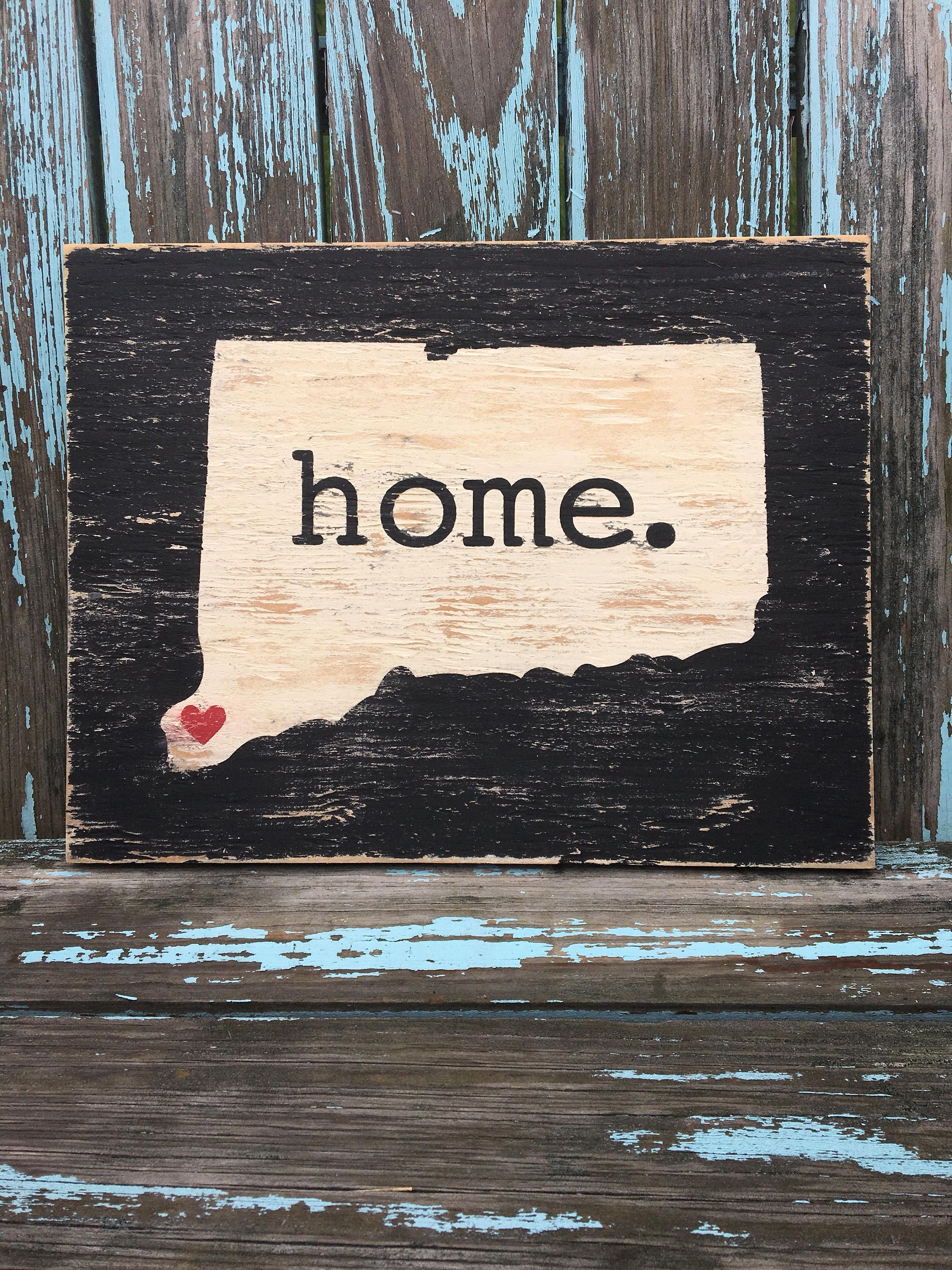 Connecticut Painted Wood Sign. Home. Wall Art. State Sign. - Etsy