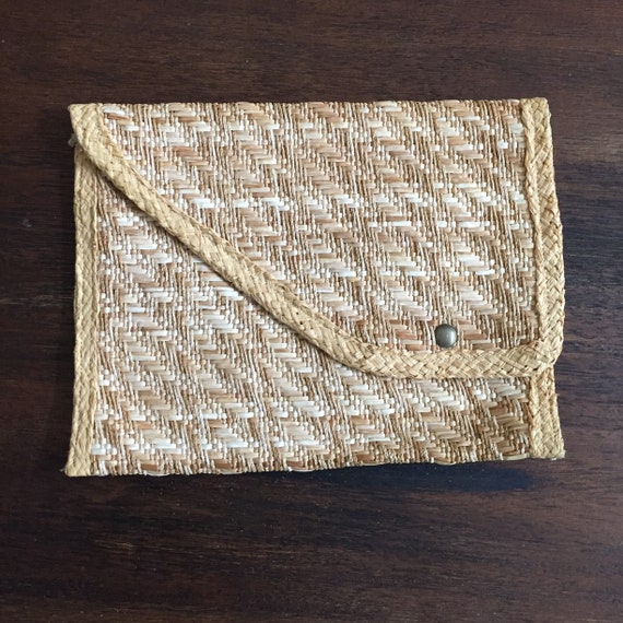 Vintage 1970s Woven Raffia Clutch Handbag - Made in I… - Gem