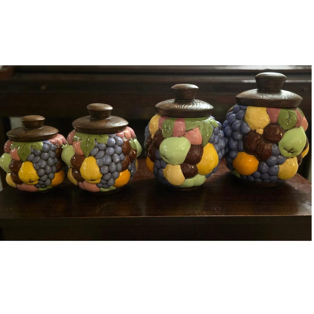 Set of 4 Hand Painted Fruit Ceramic Canisters - Etsy