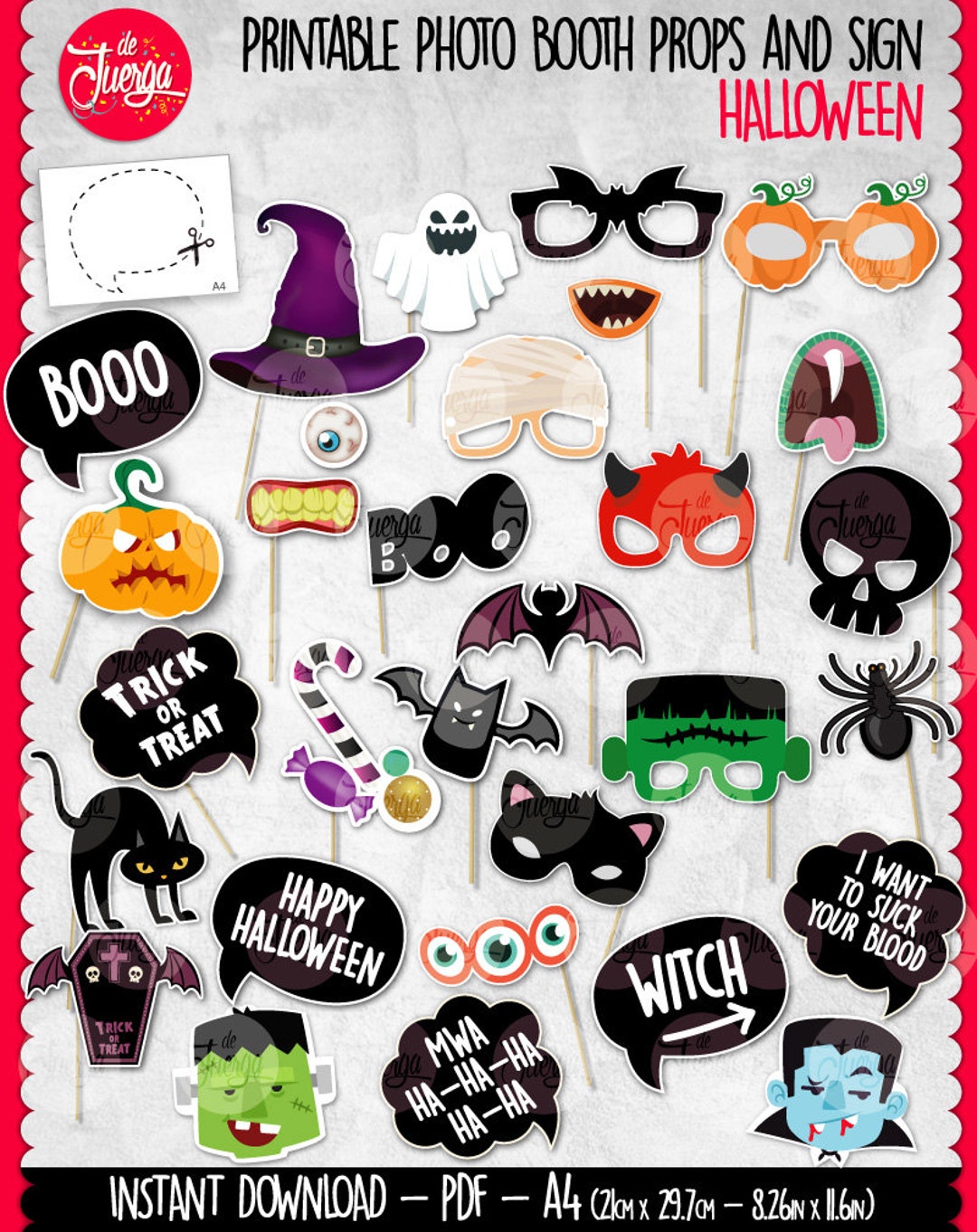 Printable Photo Booth Halloween Props INSTANT DOWNLOAD - Etsy