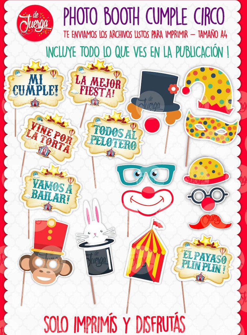 Printable Photo Booth Circus Props INSTANT DOWNLOAD Circo - Etsy México