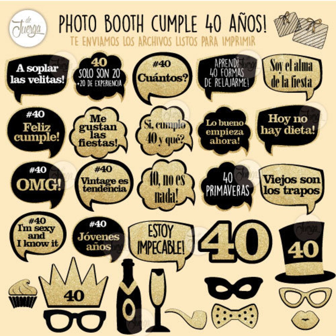 40 años Photo Booth Props Imprimible Cumple 40 años pdf printable ...
