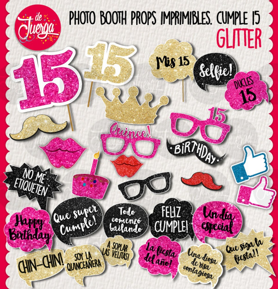 Quinceañera Photo Booth Props Imprimibles Cumple 15 años Sweet 15 - Etsy España